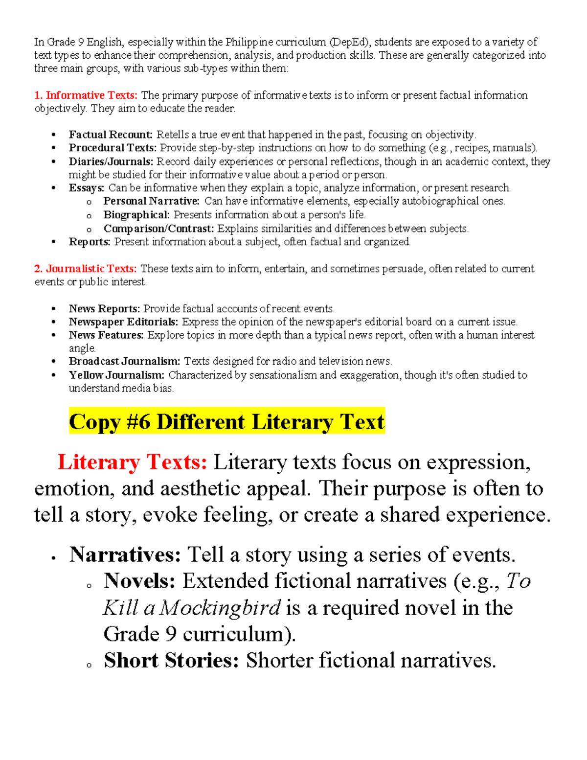 Grade 9 English: Understanding Different Text Types in the PH ...