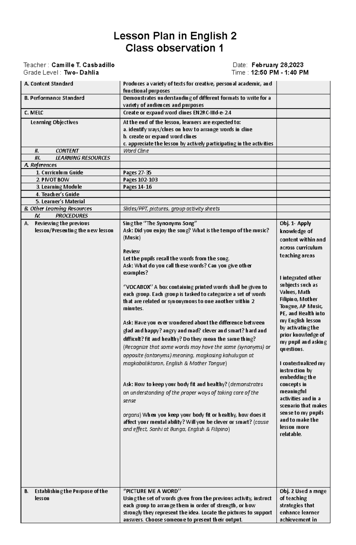 CO1-DLP-English 2-Word-Cline - I. OBJECTIVES A. Content Standard ...