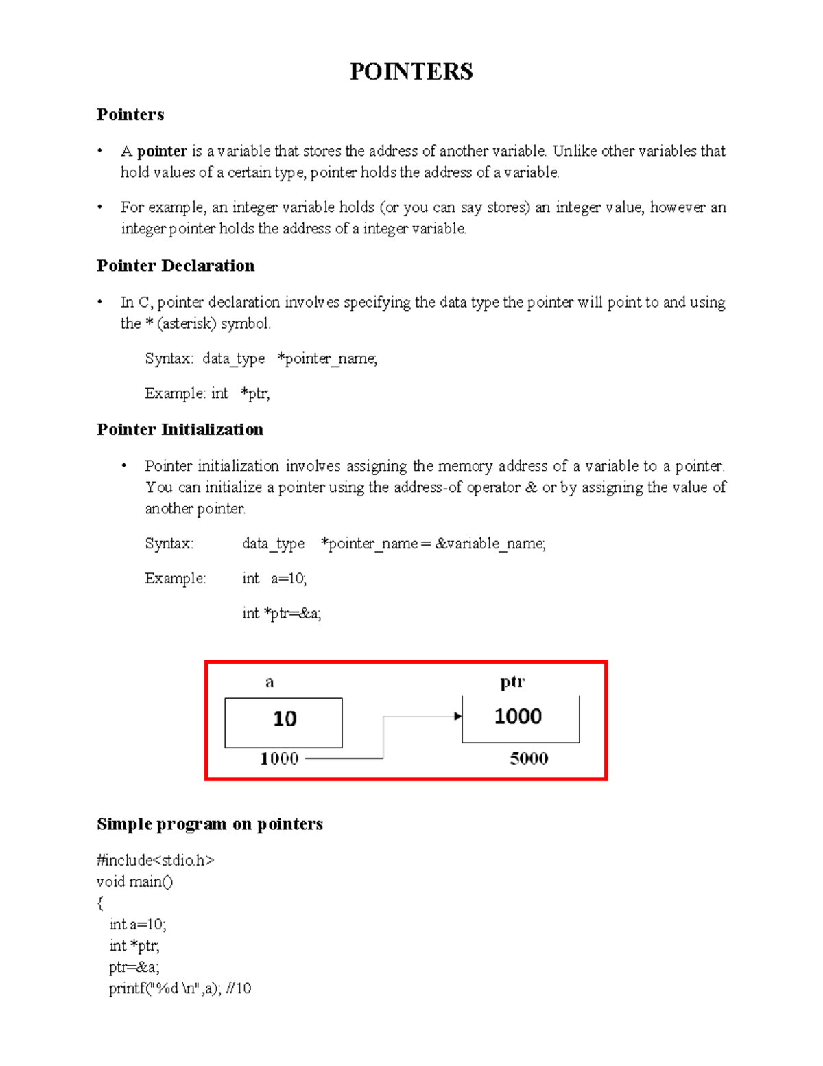 C Programming: Pointer Notes and Memory Management Techniques - Studocu