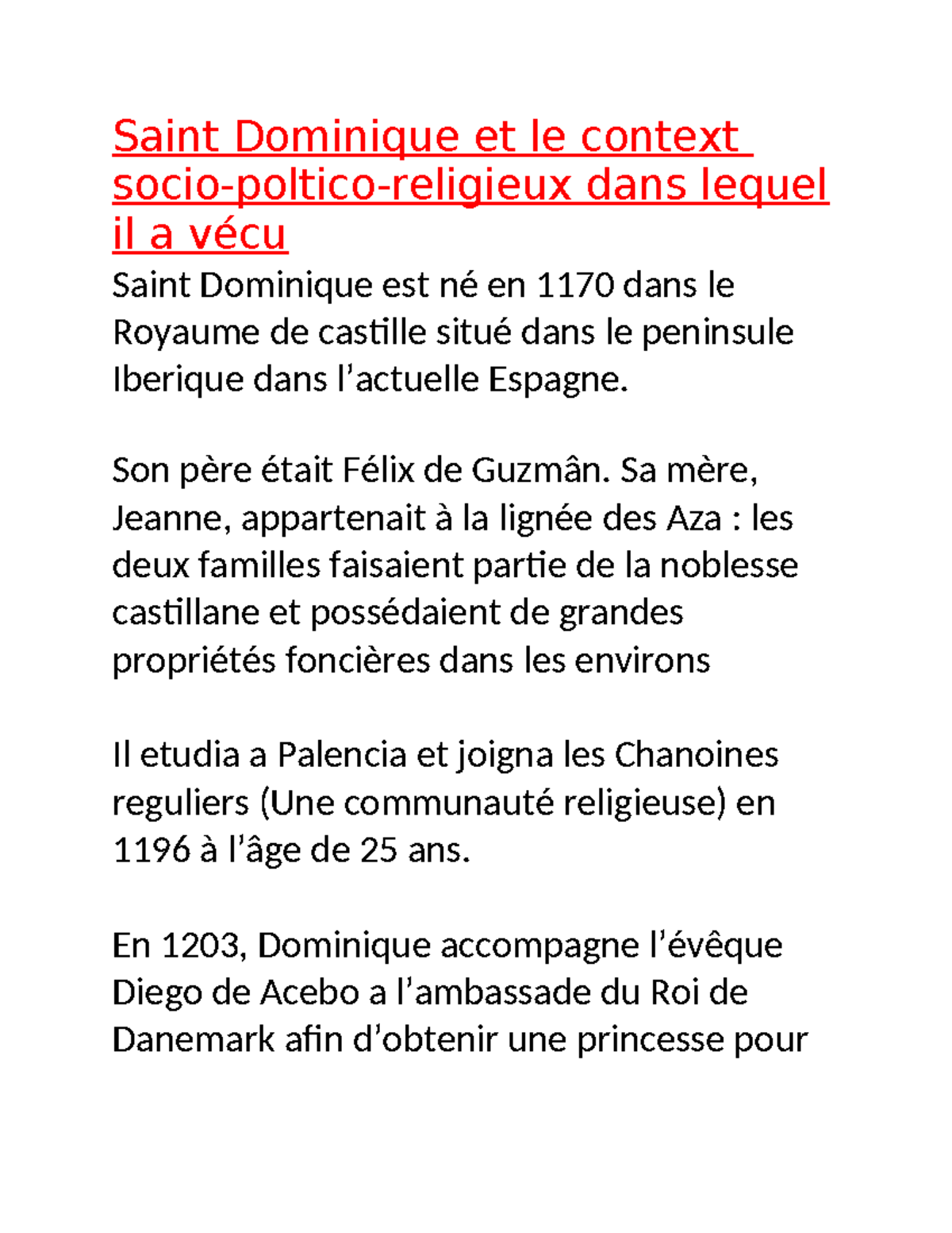 Saint dominique - Son père était Félix de Guzmân. Sa mère, Jeanne ...