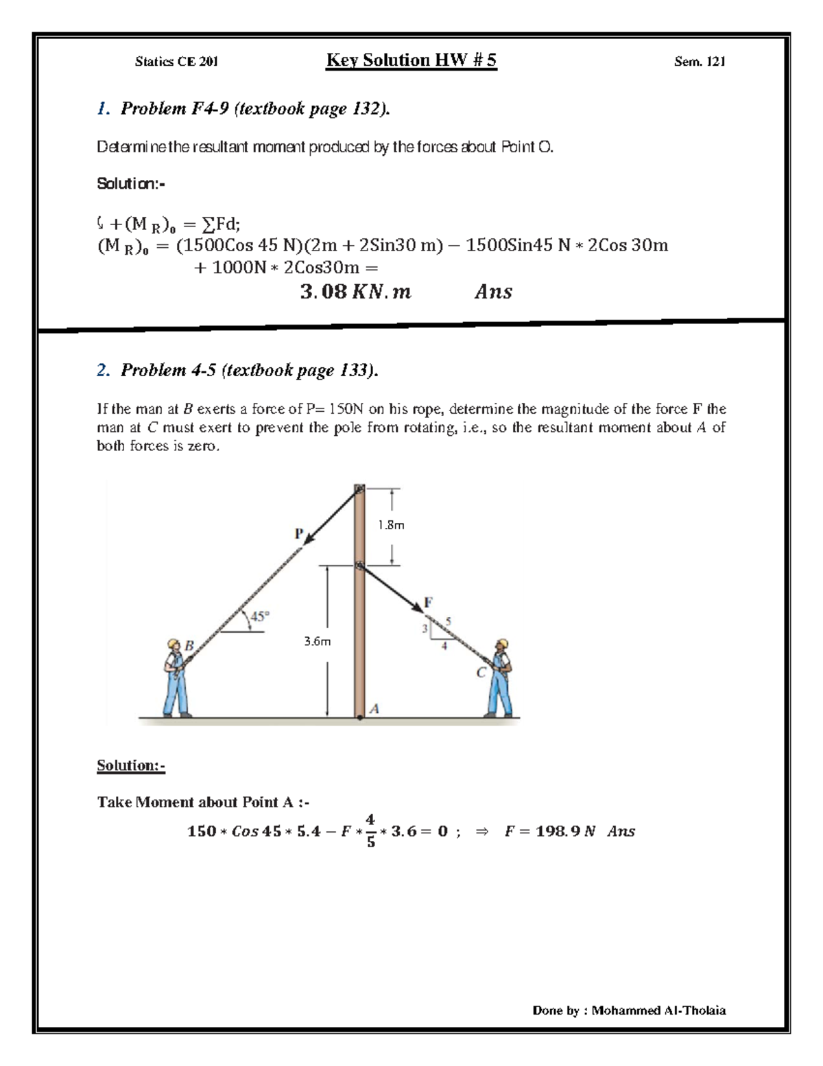 Statics midterm - Practice materials - 1. Problem F4-9 (textbook page ...