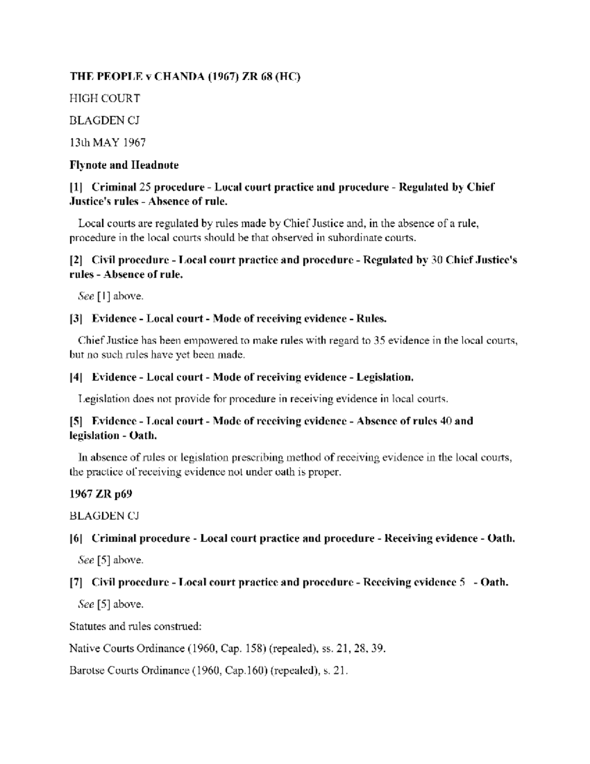 People v Chanda (1967) Case Study on Local Court Procedures - Studocu