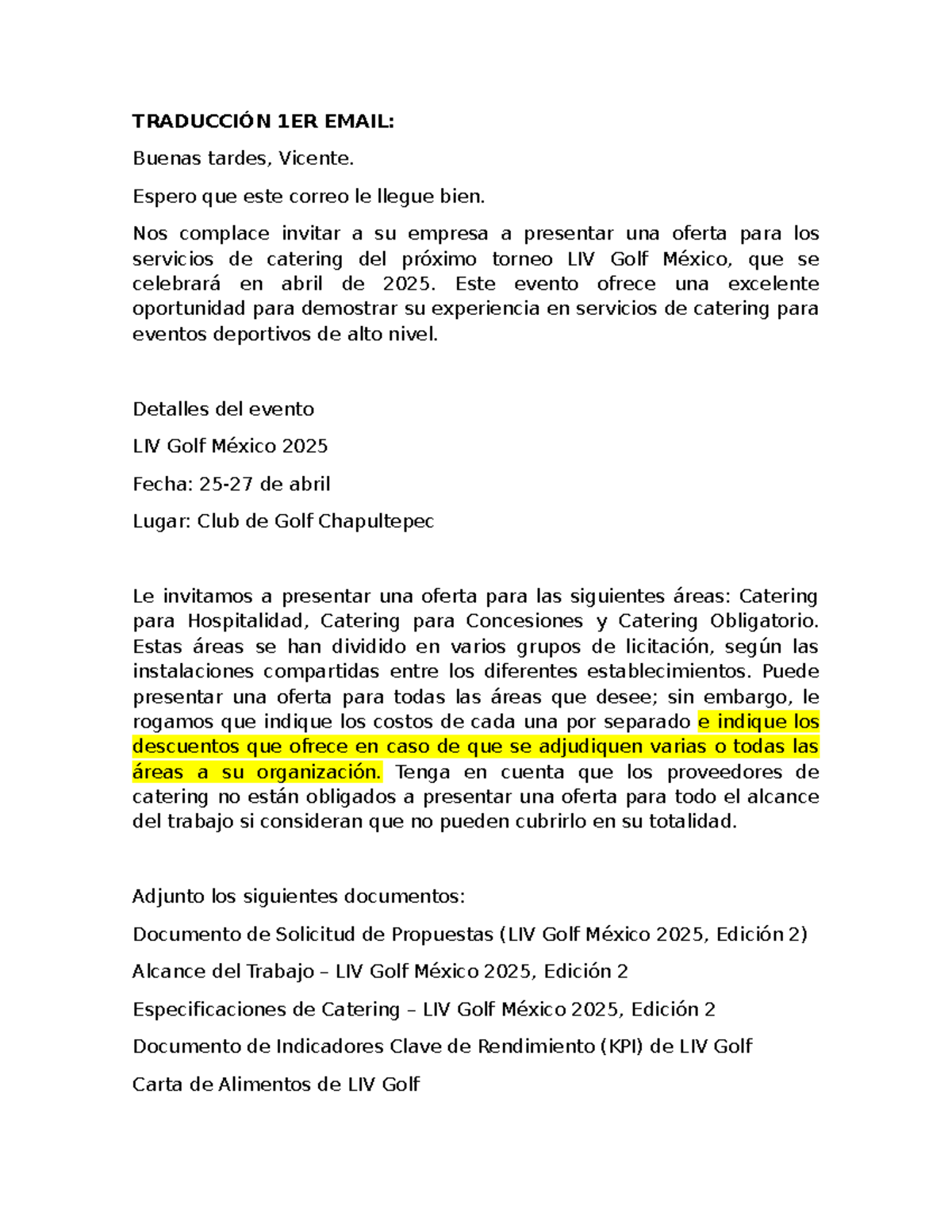 RFP para Servicios de Catering - LIV Golf México 2025 - Studocu