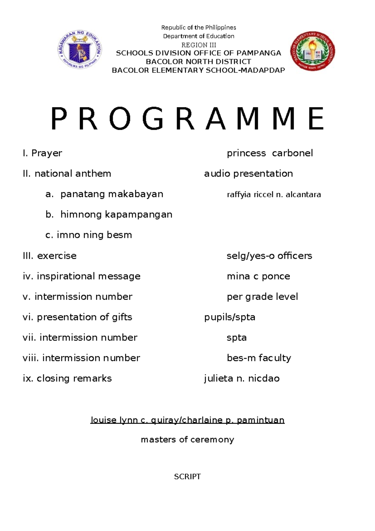 Teachers Day Celebration Program - Bacolor Elementary School - Studocu