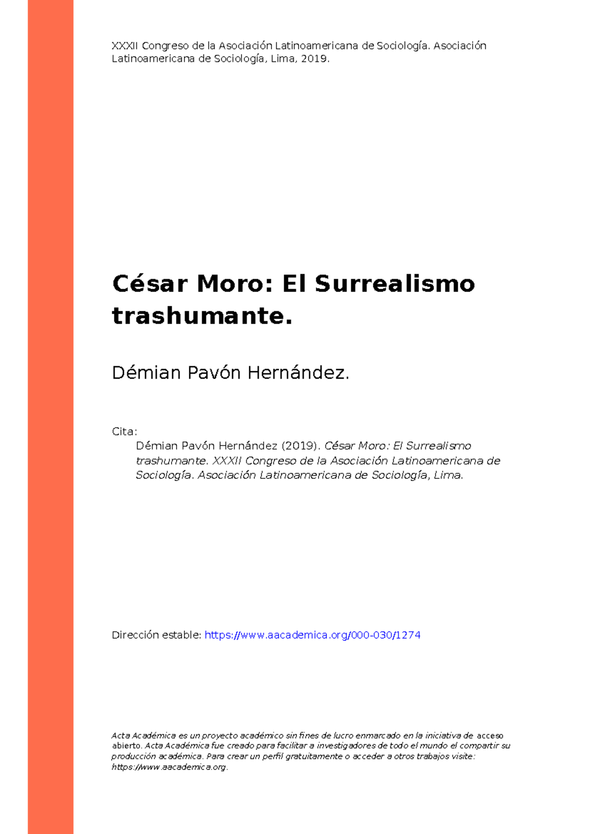 César Moro: El Surrealismo Trashumante en la Sociología Cultural 12A - Studocu