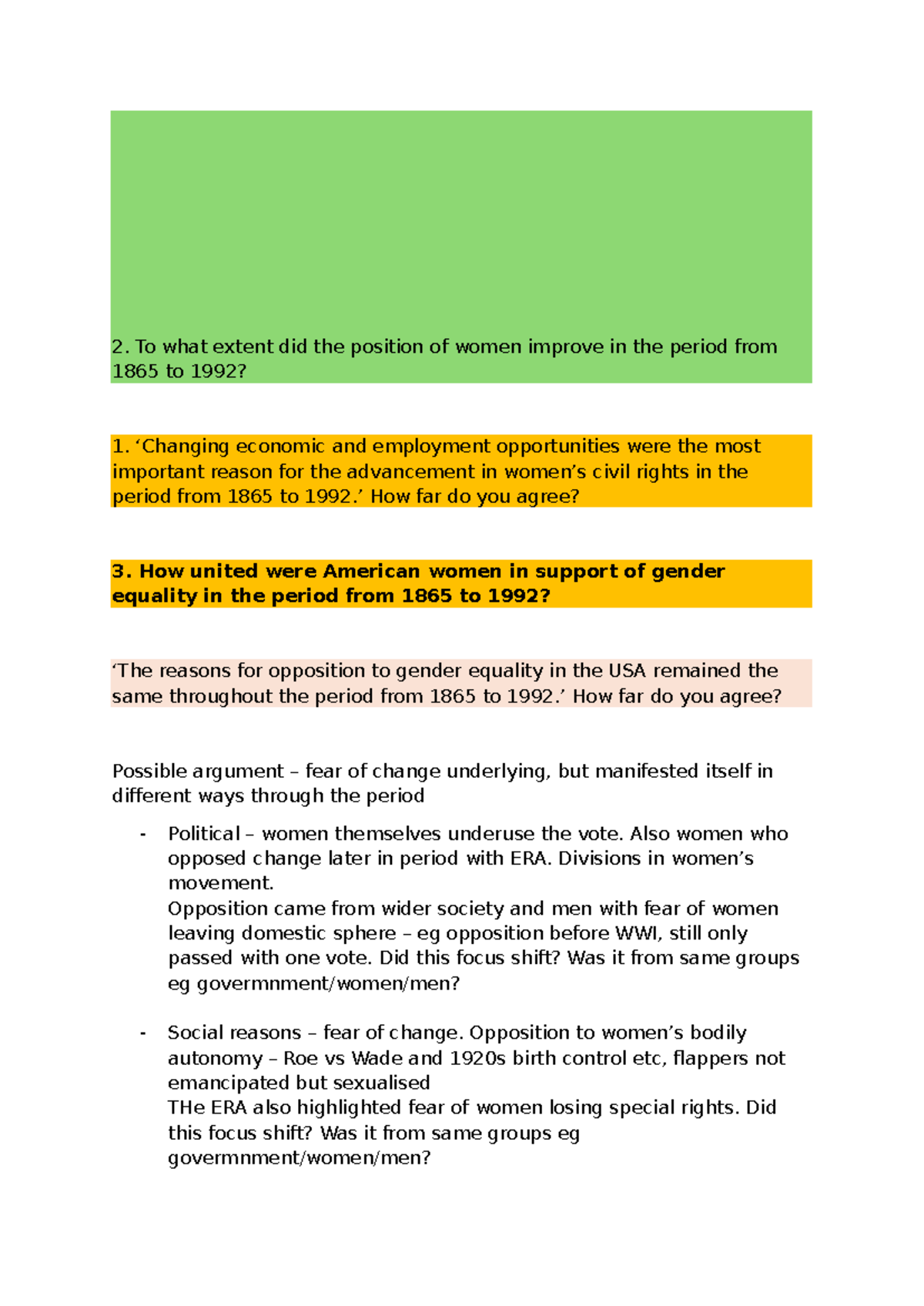 Women and Gender Equality in the USA: 1865-1992 Analysis - Studocu