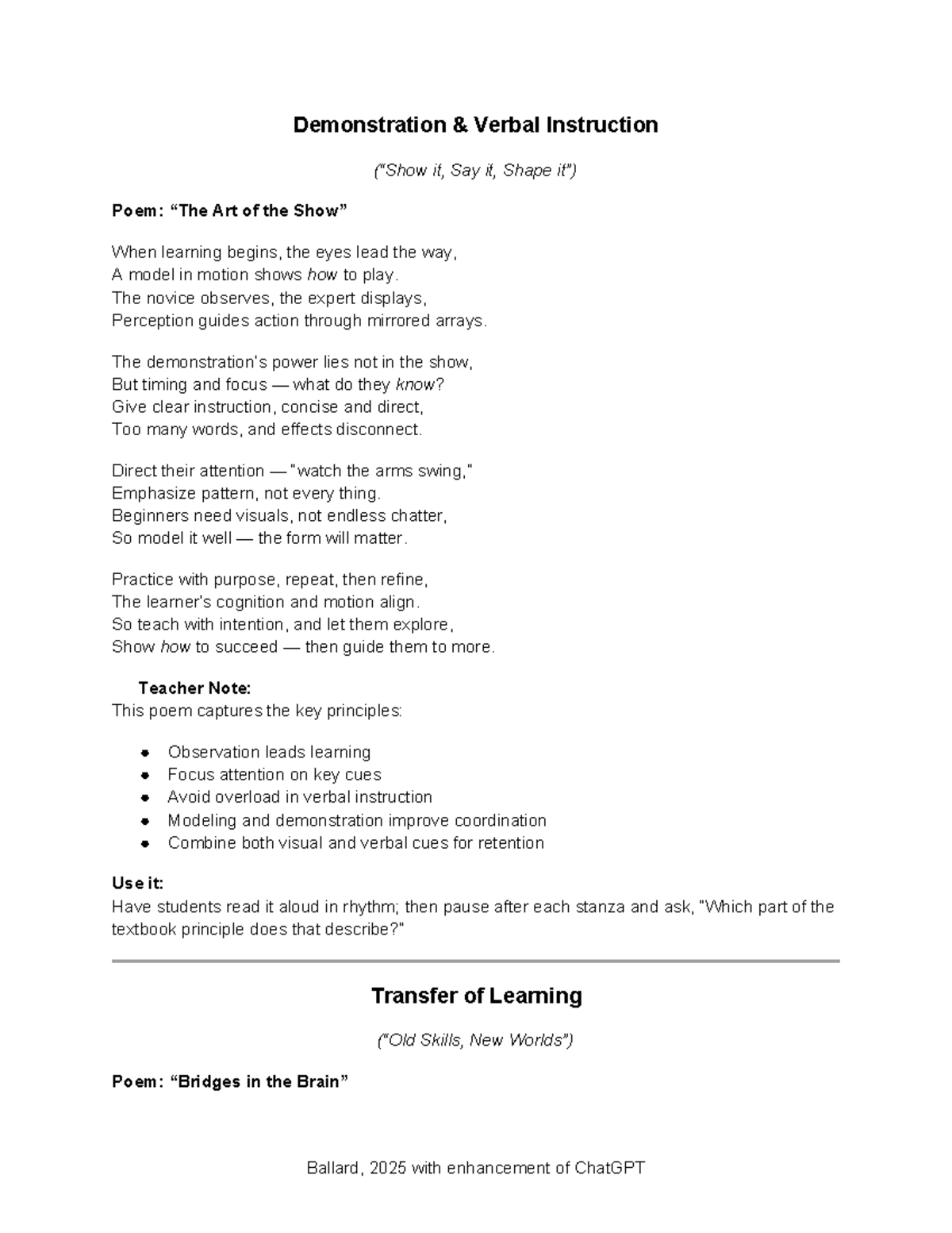 Poems to Teach Transfer of Learning: A Guide for Educators - Studocu