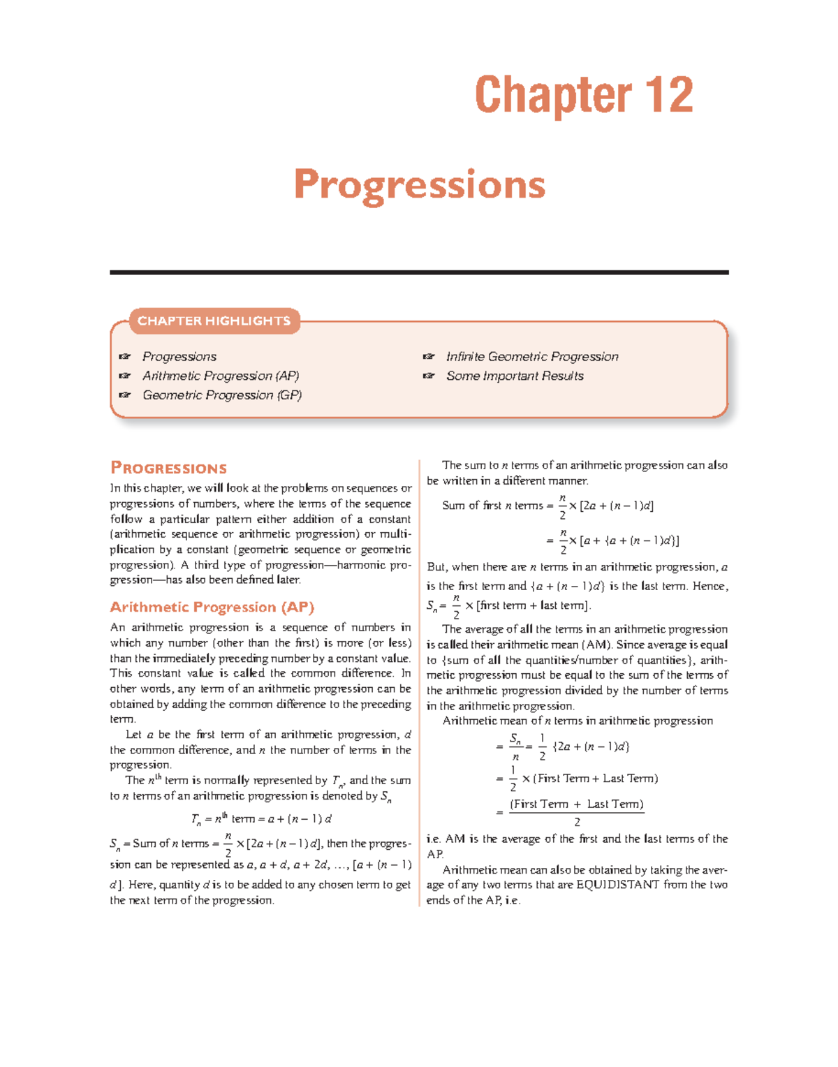 Progressions in Arithmetic and Geometric Sequences: Chapter Overview ...