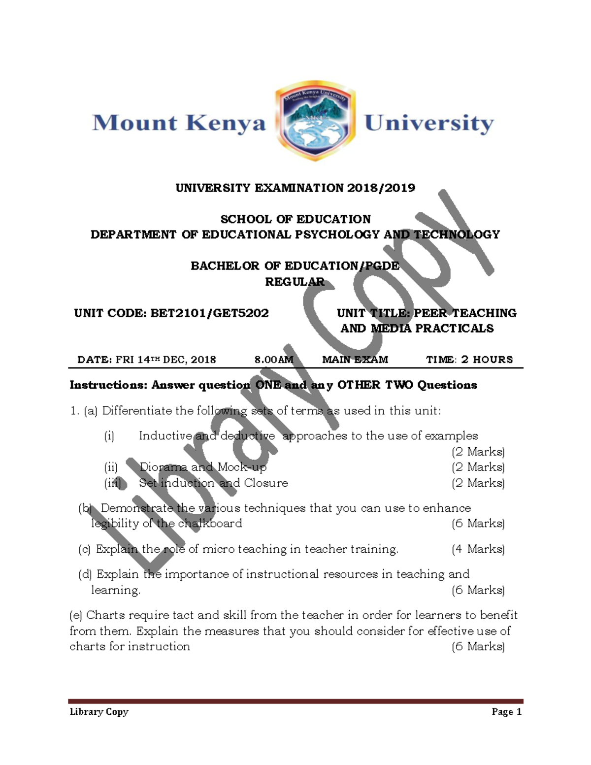 BET2101GET5202 Peer Teaching & Media Practicals Main Exam - Studocu