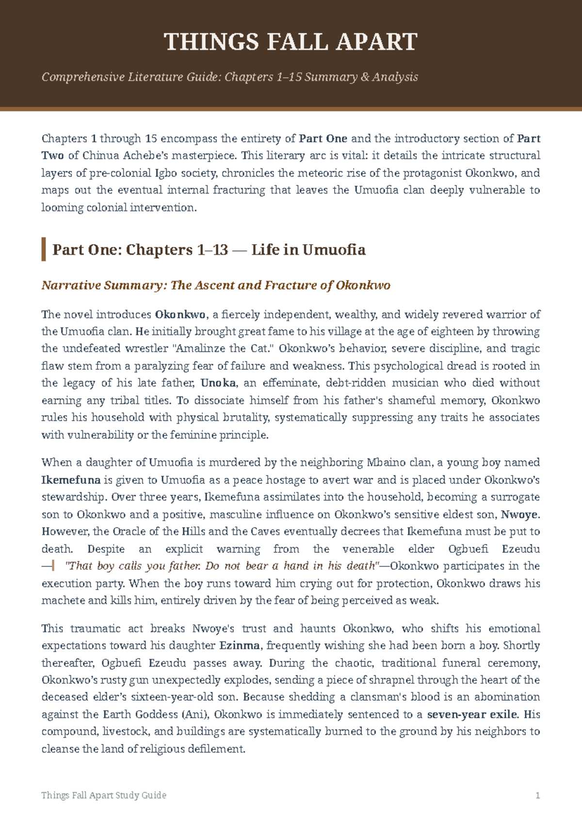 Things Fall Apart (ENG 101) Chapters 1-15 Summary & Analysis - Studocu