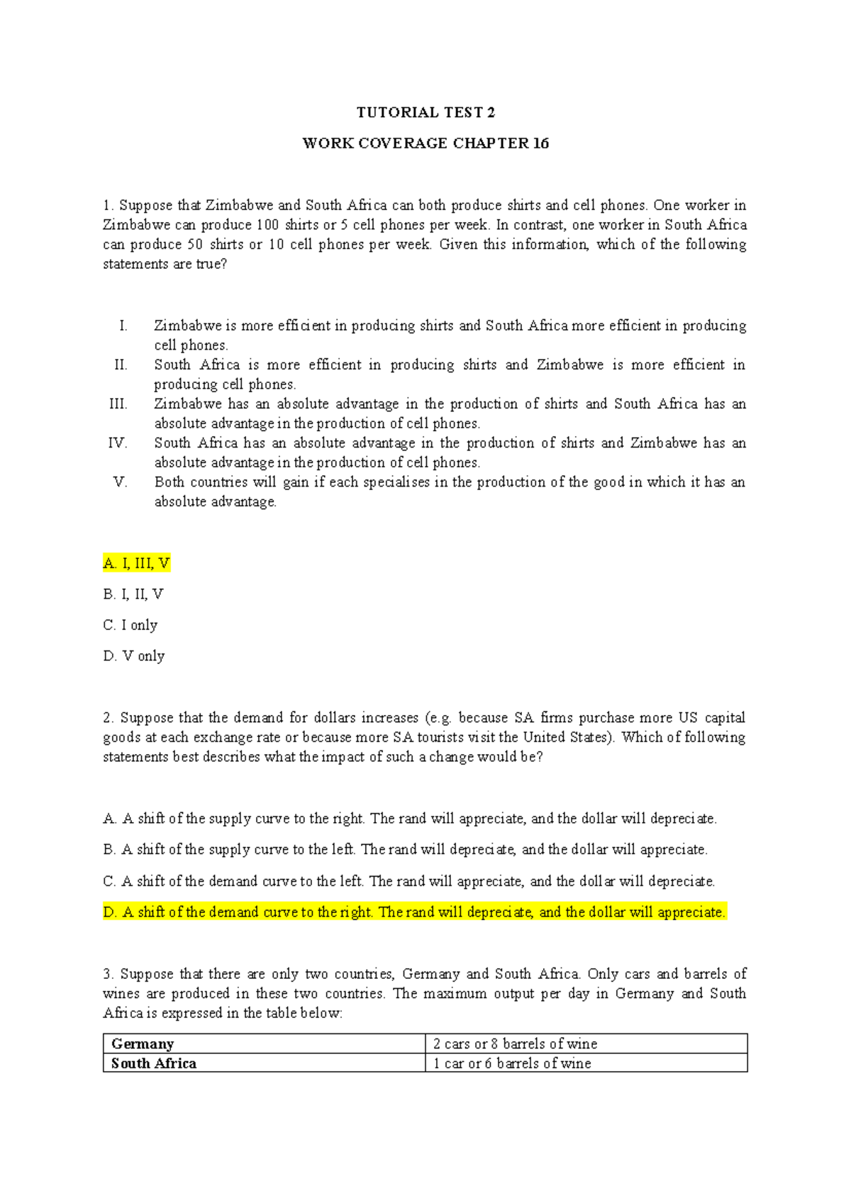 ECO10X2 Tutorial Test 2 Chapter 16 Memo Analysis and Solutions - Studocu