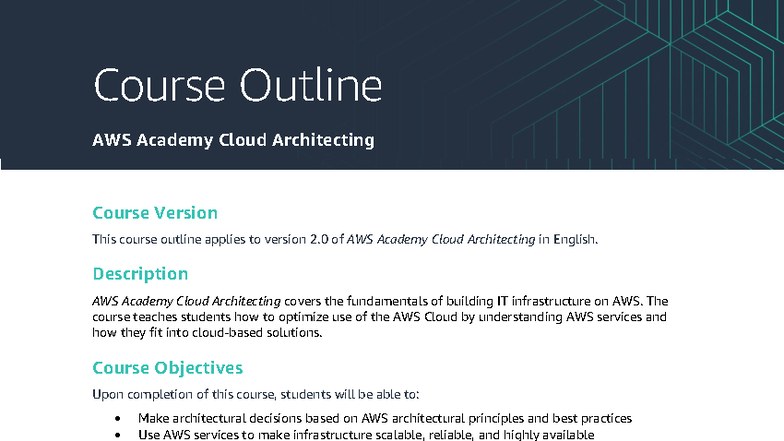 AWS Academy Cloud Architecting Course Outline v2.0 - Studocu