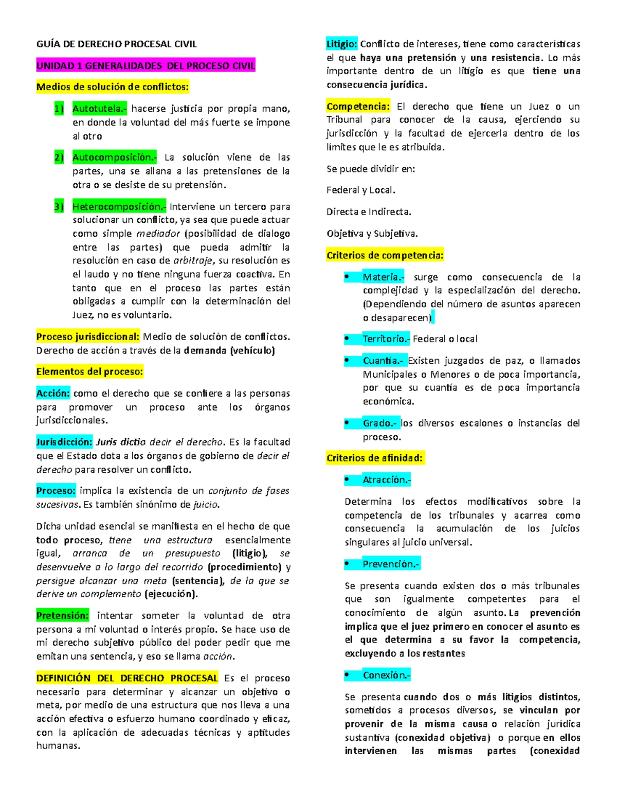 DERECHO PROCESAL CIVIL 2125: APUNTES Y DESARROLLO DE UNIDADES - Studocu
