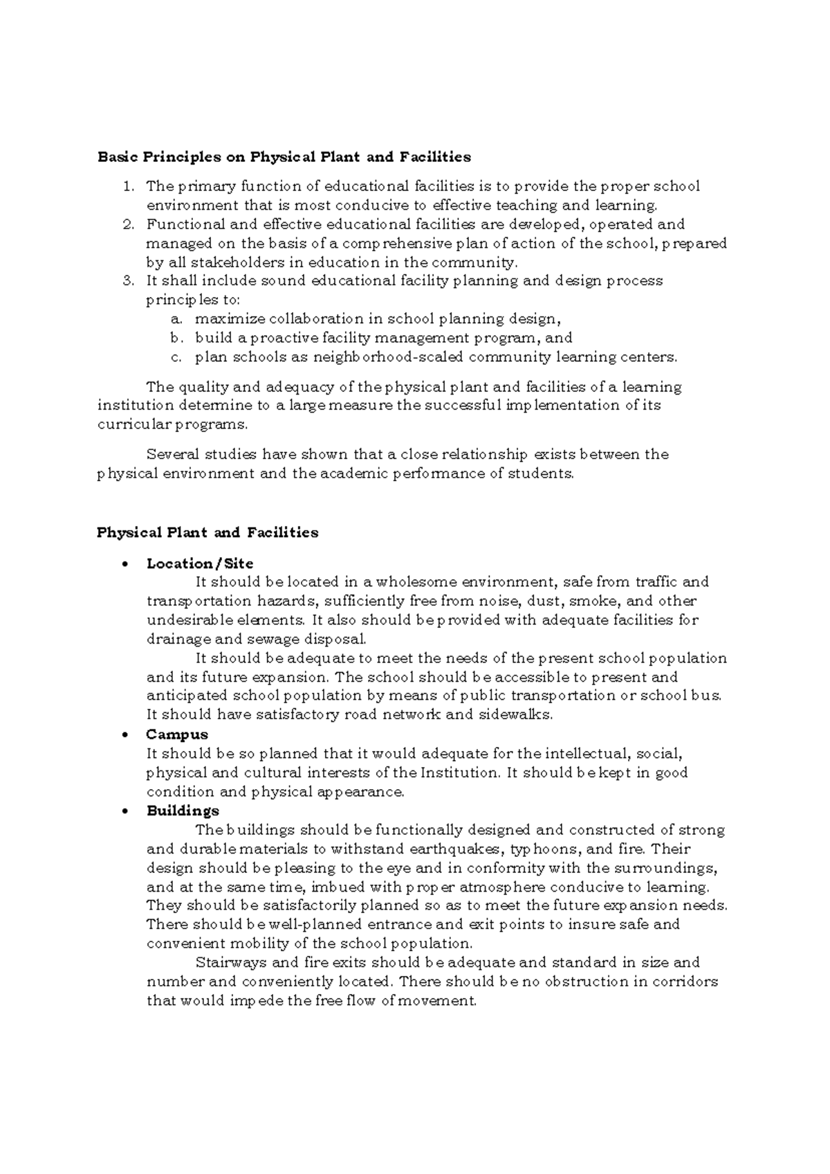 Basic Principles on Physical Plant and Facilities: A Comprehensive ...