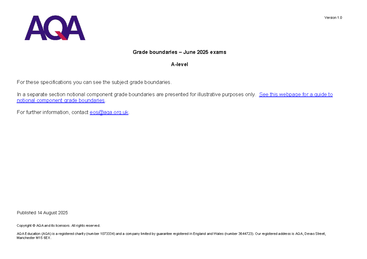 Grade Boundaries for June 2025 Exams - Version 1.0 - Studocu