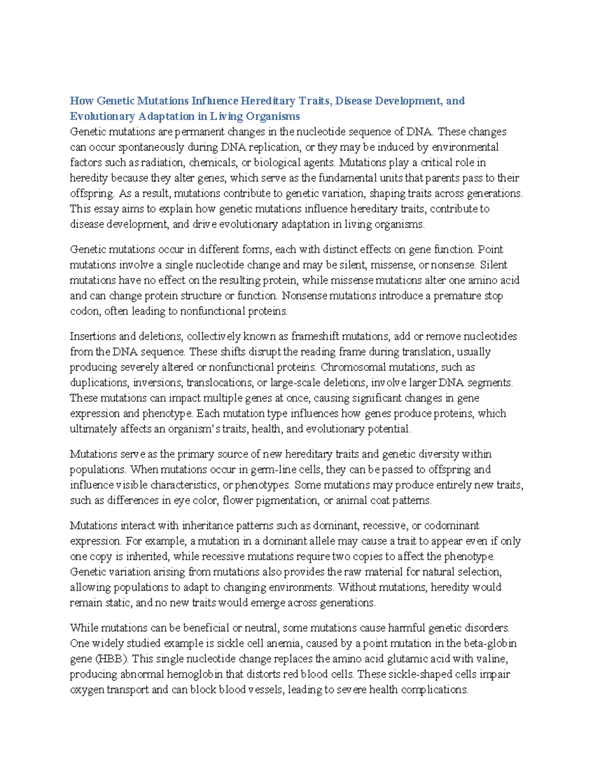 Genetic Mutations Essay: Impact on Heredity, Disease, and Evolution ...
