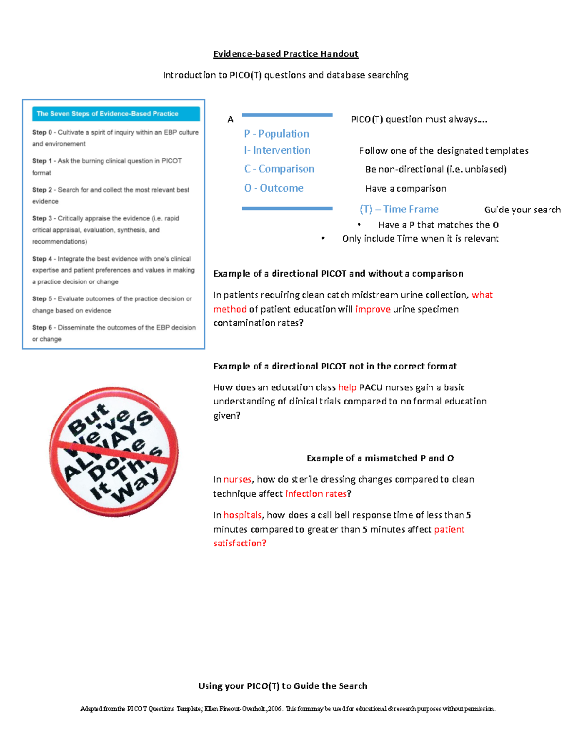PICO(T) Questions Guide for Evidence-Based Practice Research - Studocu