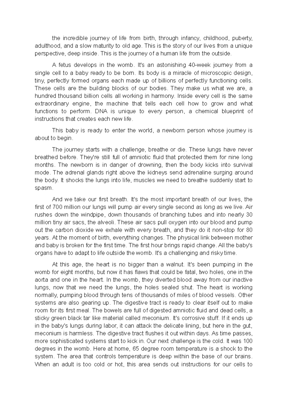 Inside the Living Body: The Incredible Journey of Life - Studocu