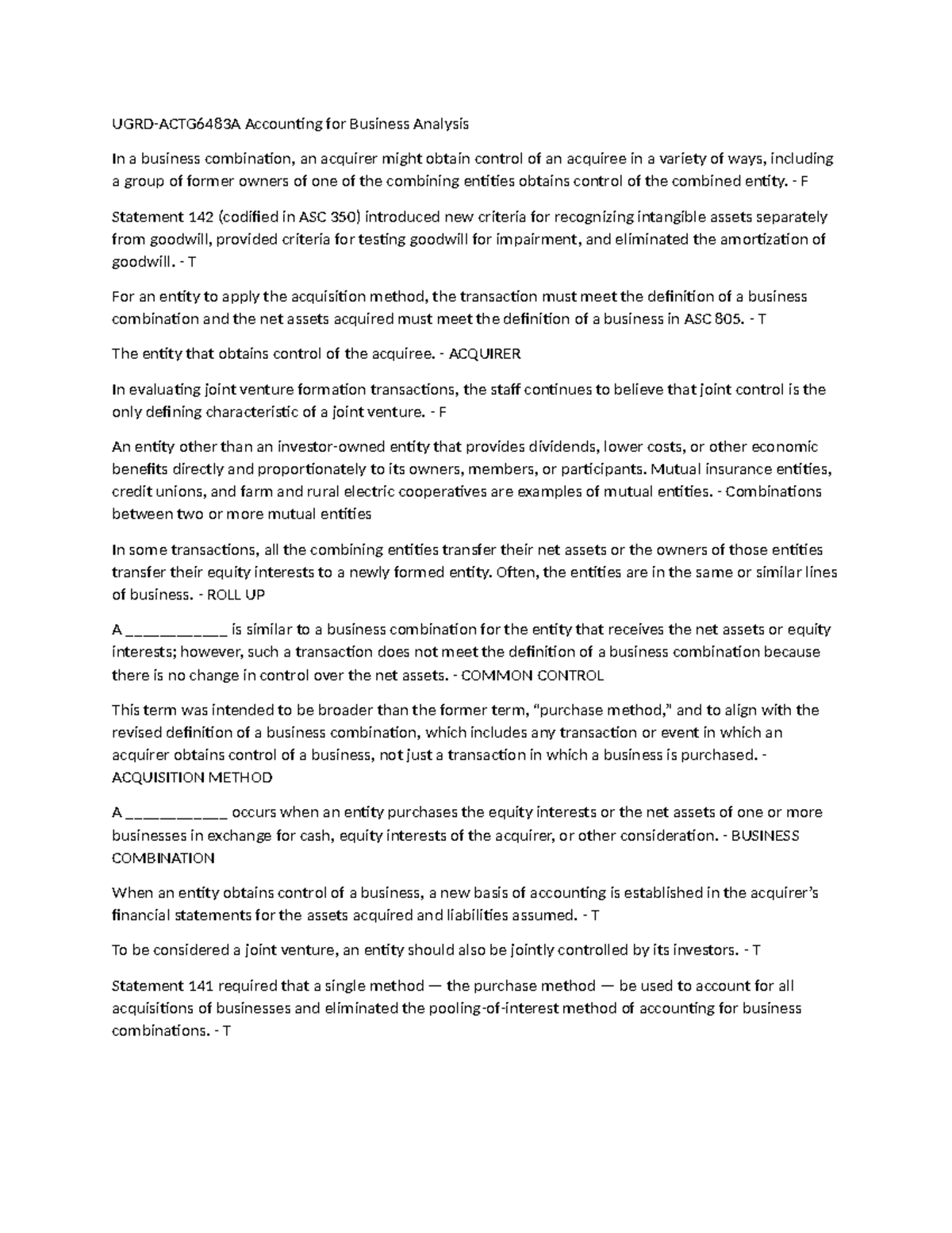 UGRD-ACTG6483A Accounting for Business Analysis 1 - F Statement 142 ...