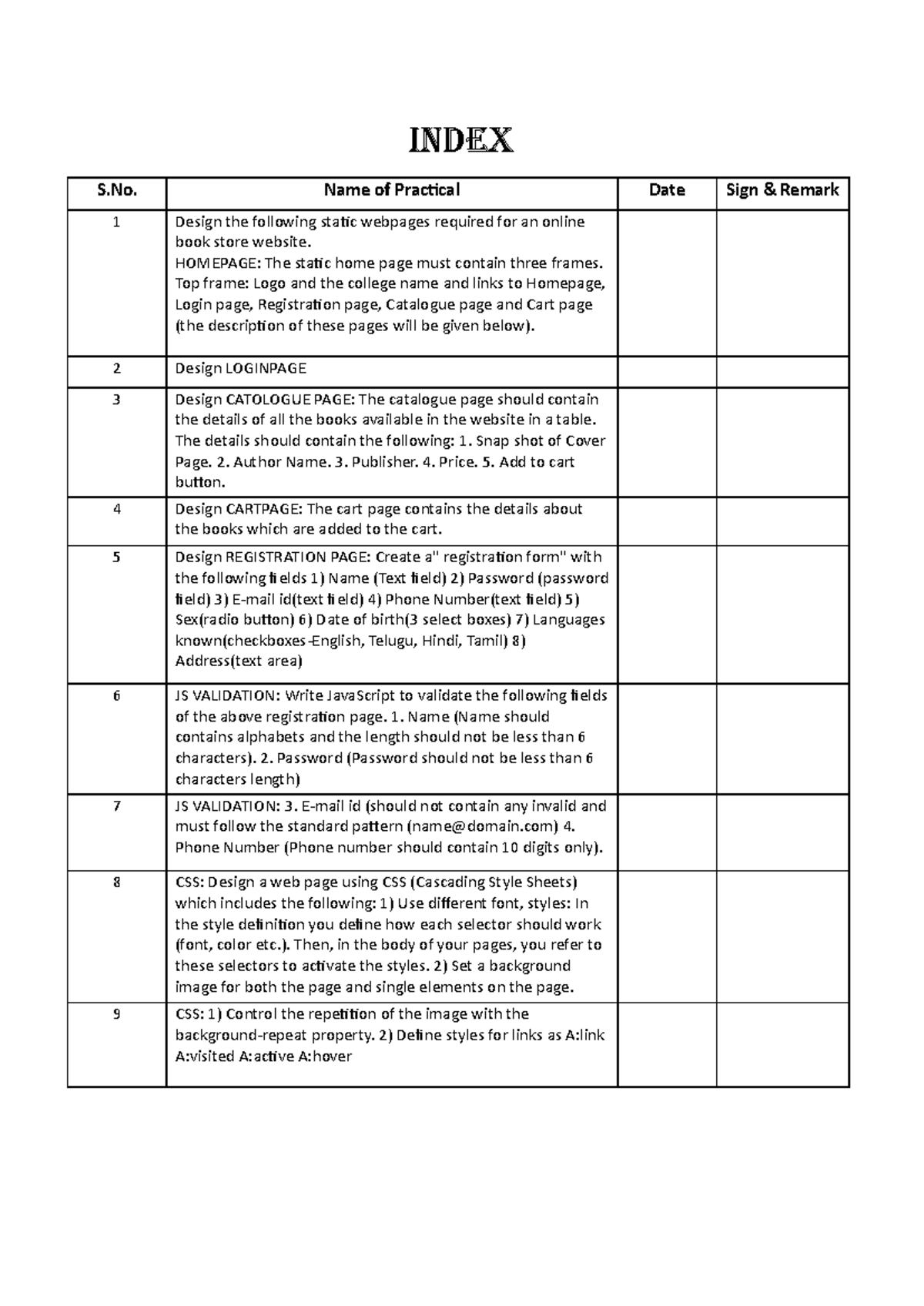 Web Development Practical: Static Webpages for Online Bookstore - Studocu