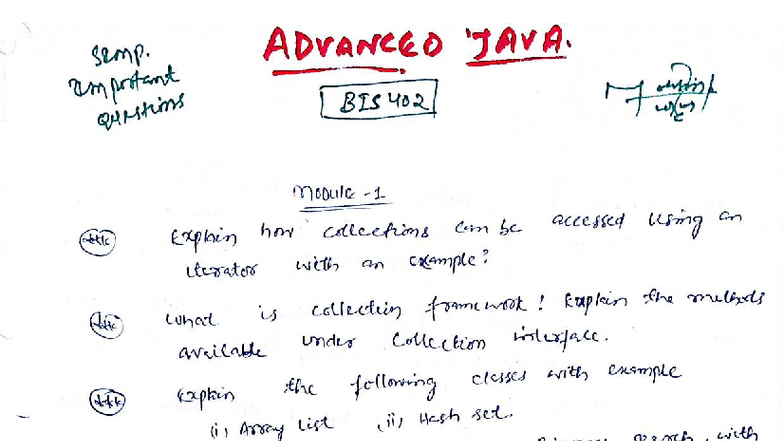 BIS402 Advanced Java: Key Concepts and Important Questions - Studocu