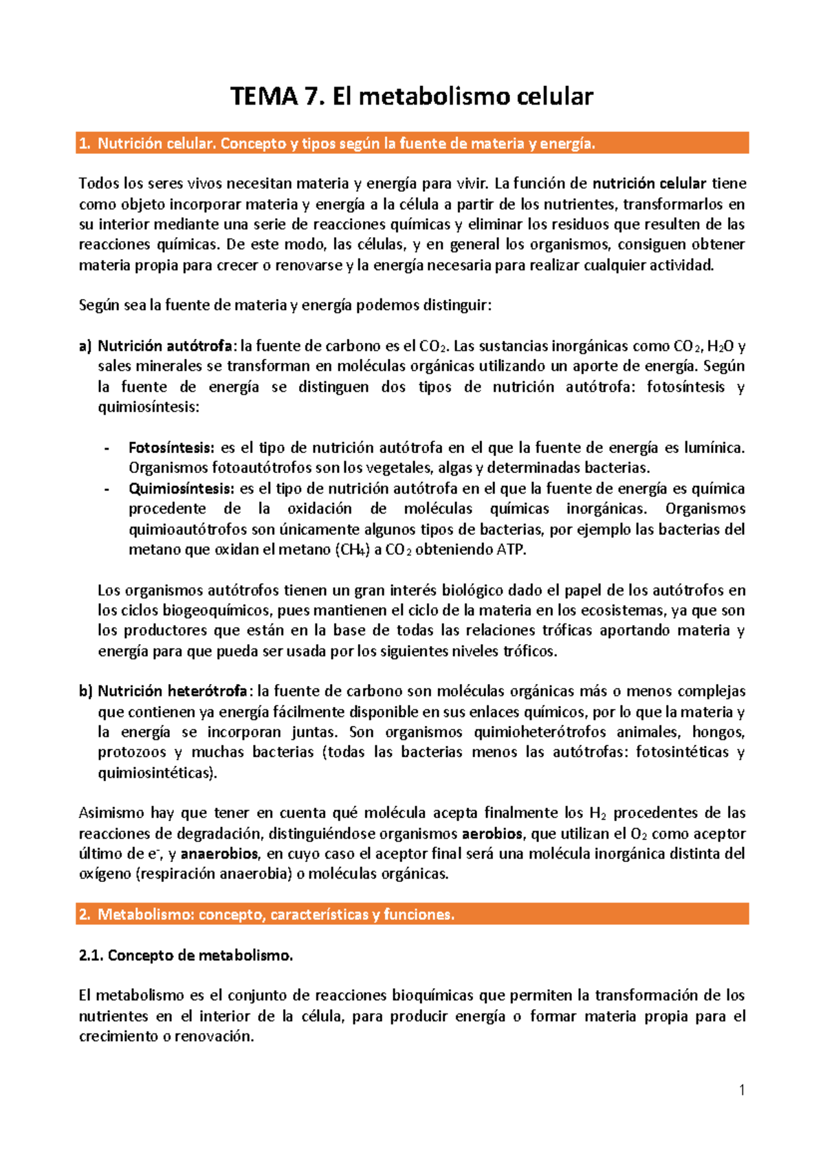 Tema 7: Metabolismo Celular - Nutrición y Procesos Bioquímicos - Studocu