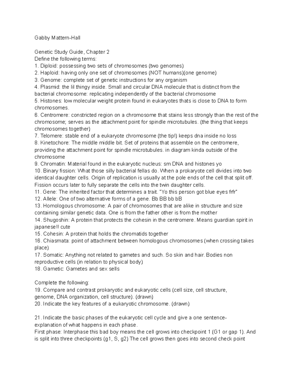 Genetic Study Guide: Key Concepts & Phases of Cell Division (BIO 101 ...