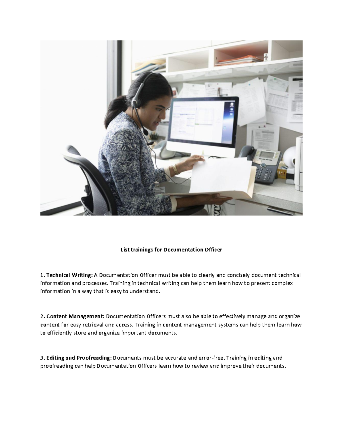 Documentation Officer - Training - List trainings for Documentation ...