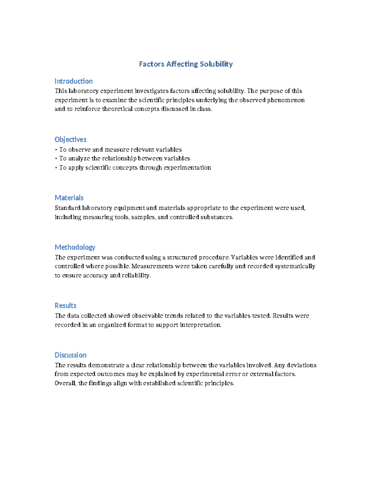 19 Factors Affecting Solubility Lab Report Analysis - Studocu