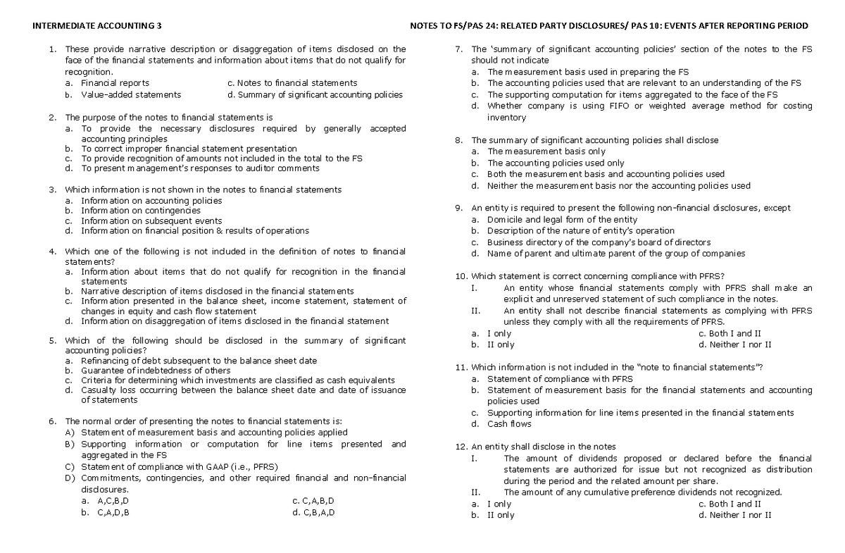 Notes on FS: PAS 24 & PAS 10 - Related Party Disclosures and Events ...
