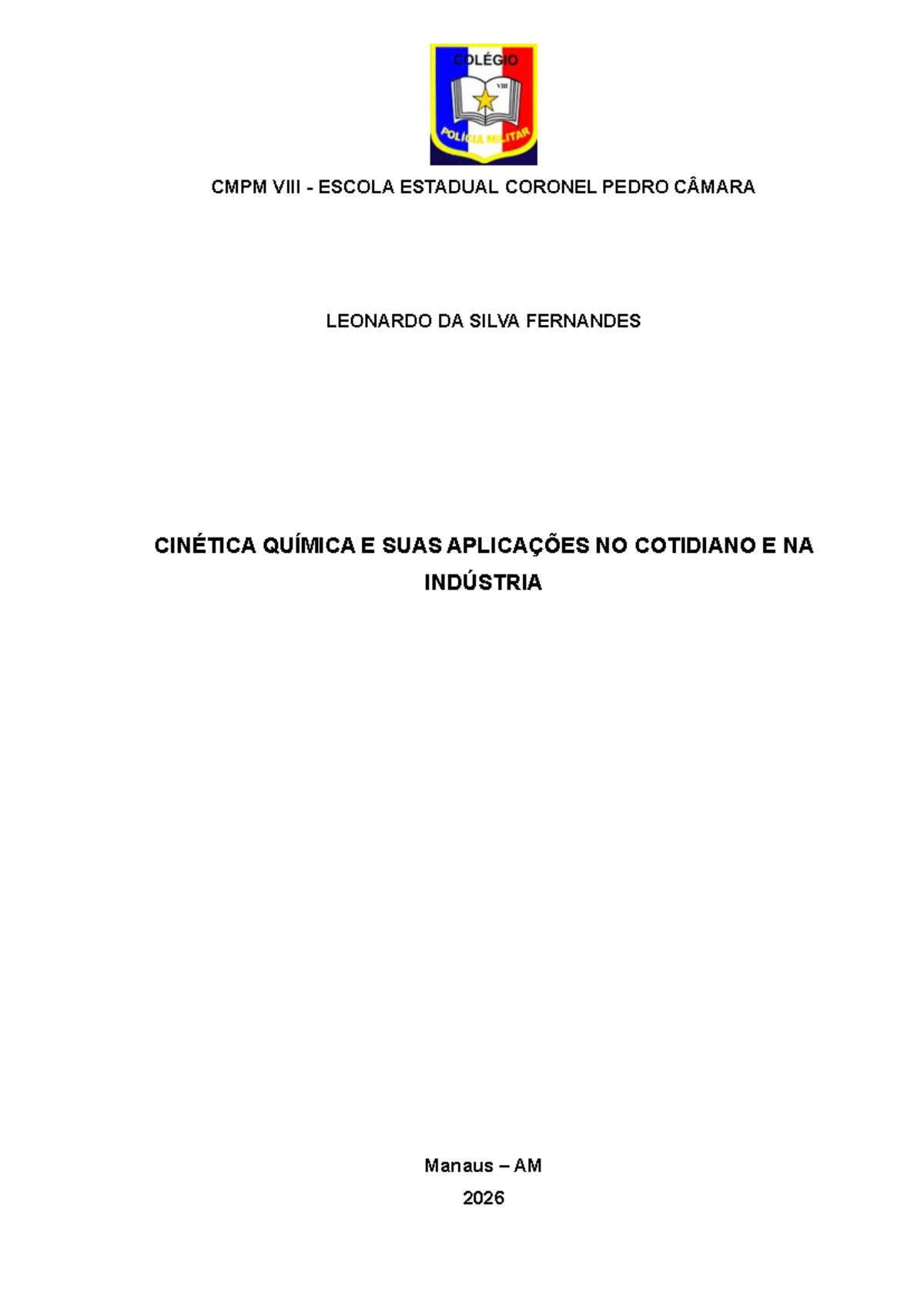 CMPM VIII - Trabalho sobre Cinética Química e suas Aplicações - Studocu