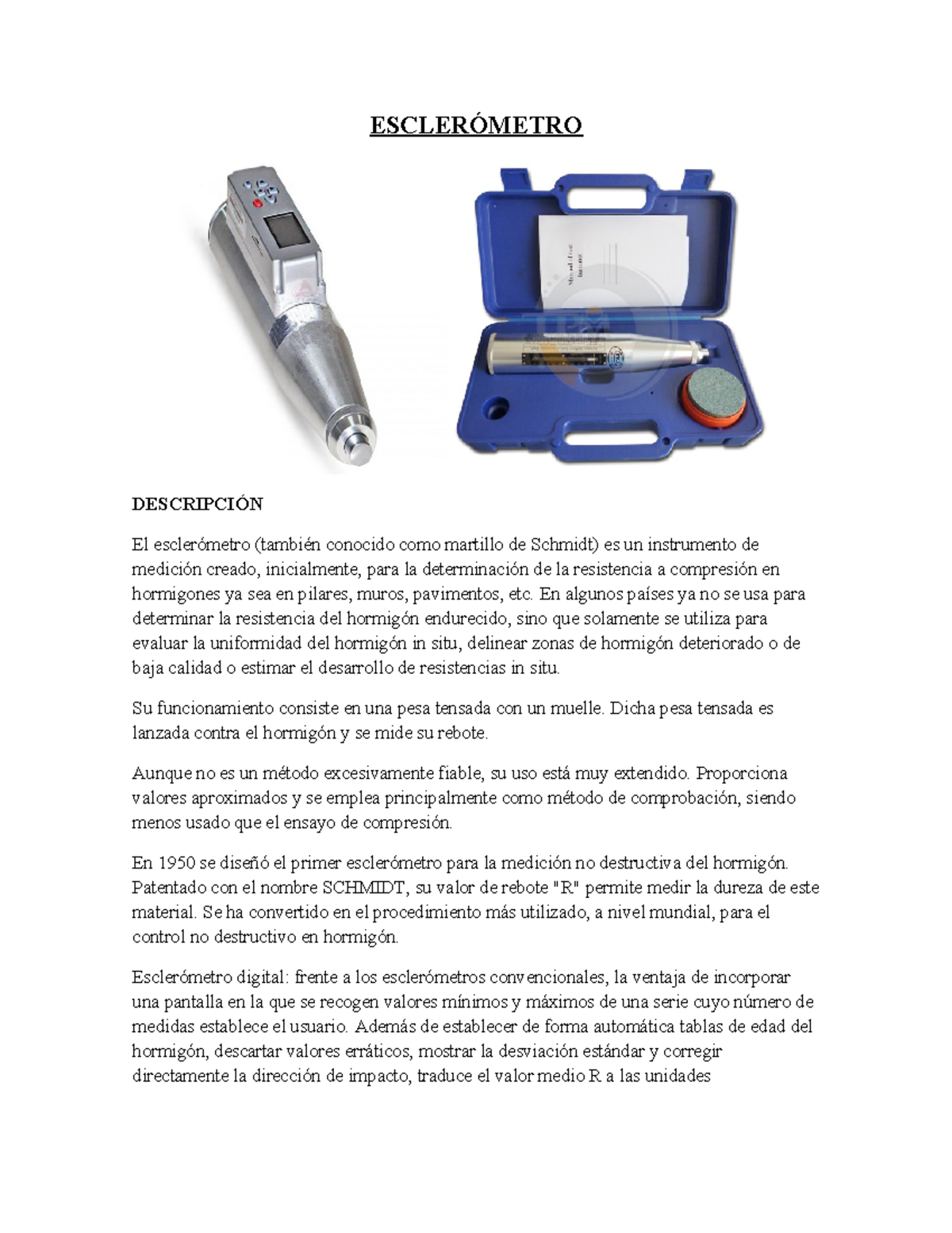 Esclerómetro: Descripción y Funcionamiento del Instrumento de Medición ...