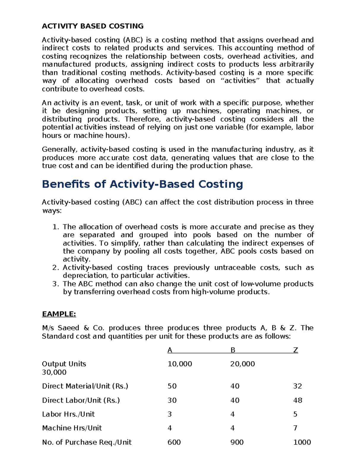 ABC Theory and Questions - ACTIVITY BASED COSTING Activity-based ...