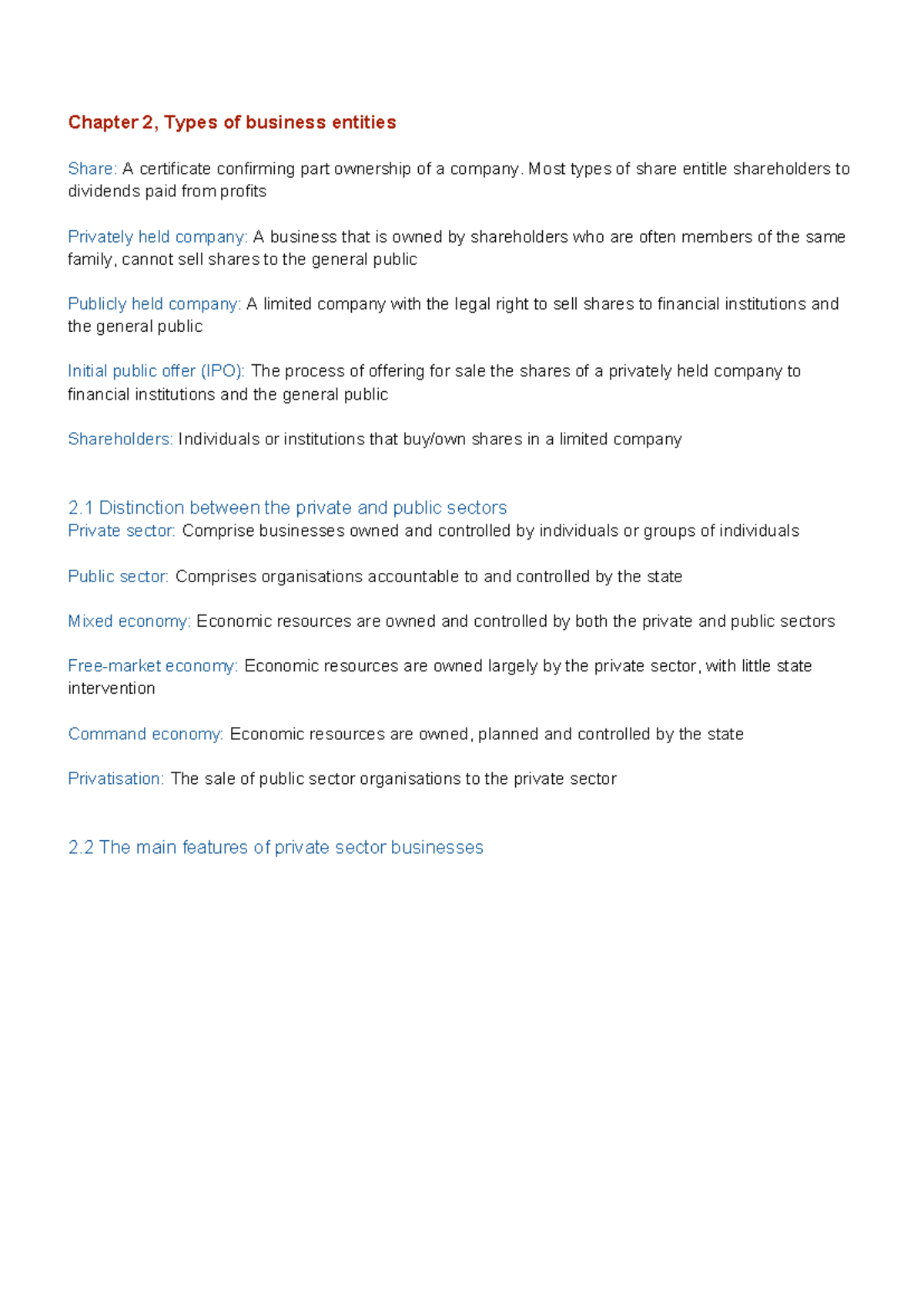 Chapter 2 - Types of Business Entities: Final Exam Notes - Studocu
