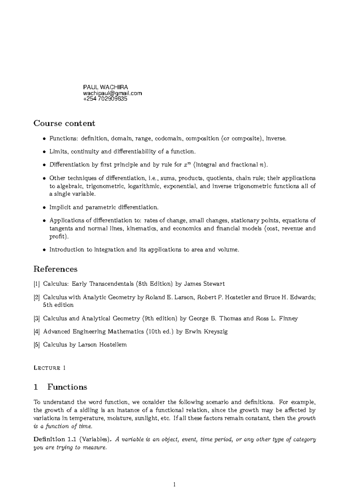 SMA 2171: Calculus I Comprehensive Study Notes - Studocu