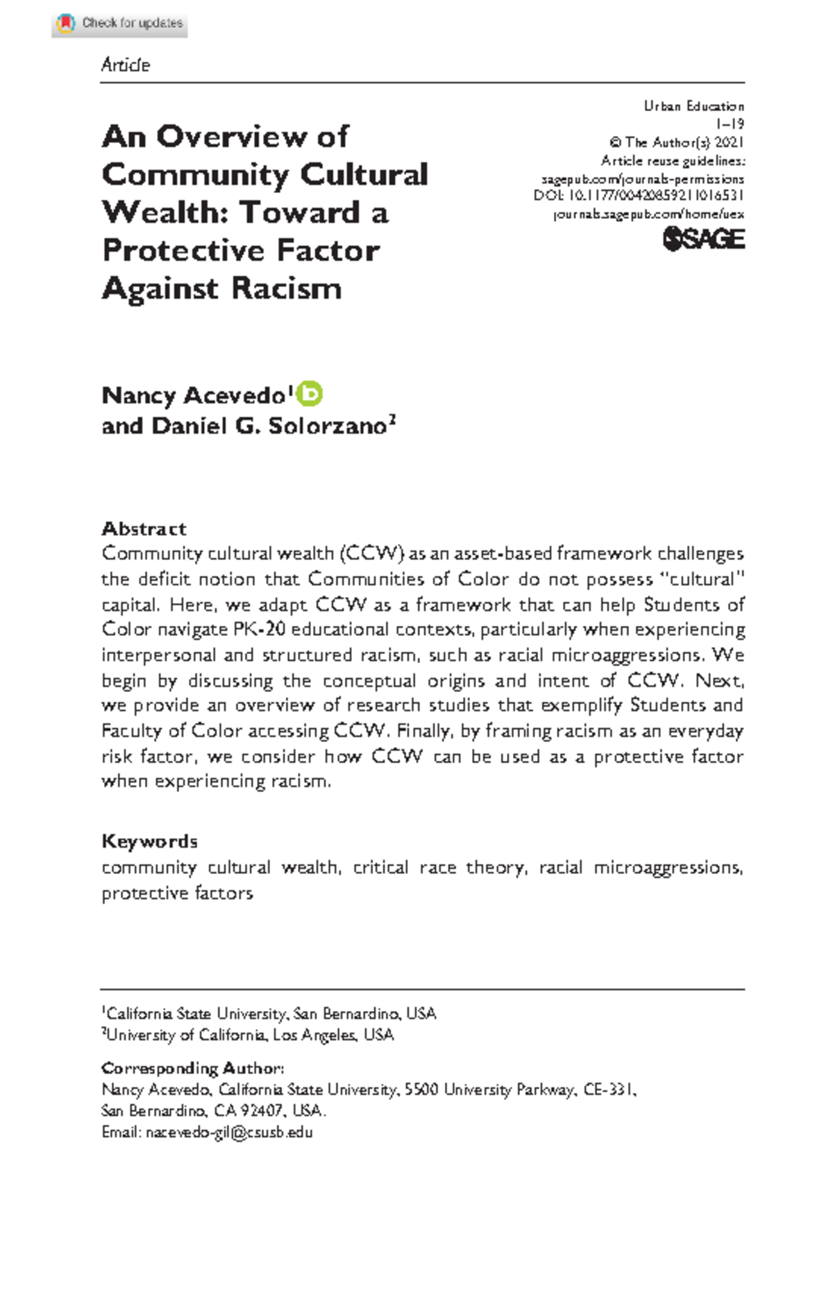 Protective Frameworks: Community Cultural Wealth Against Racism in Ed ...
