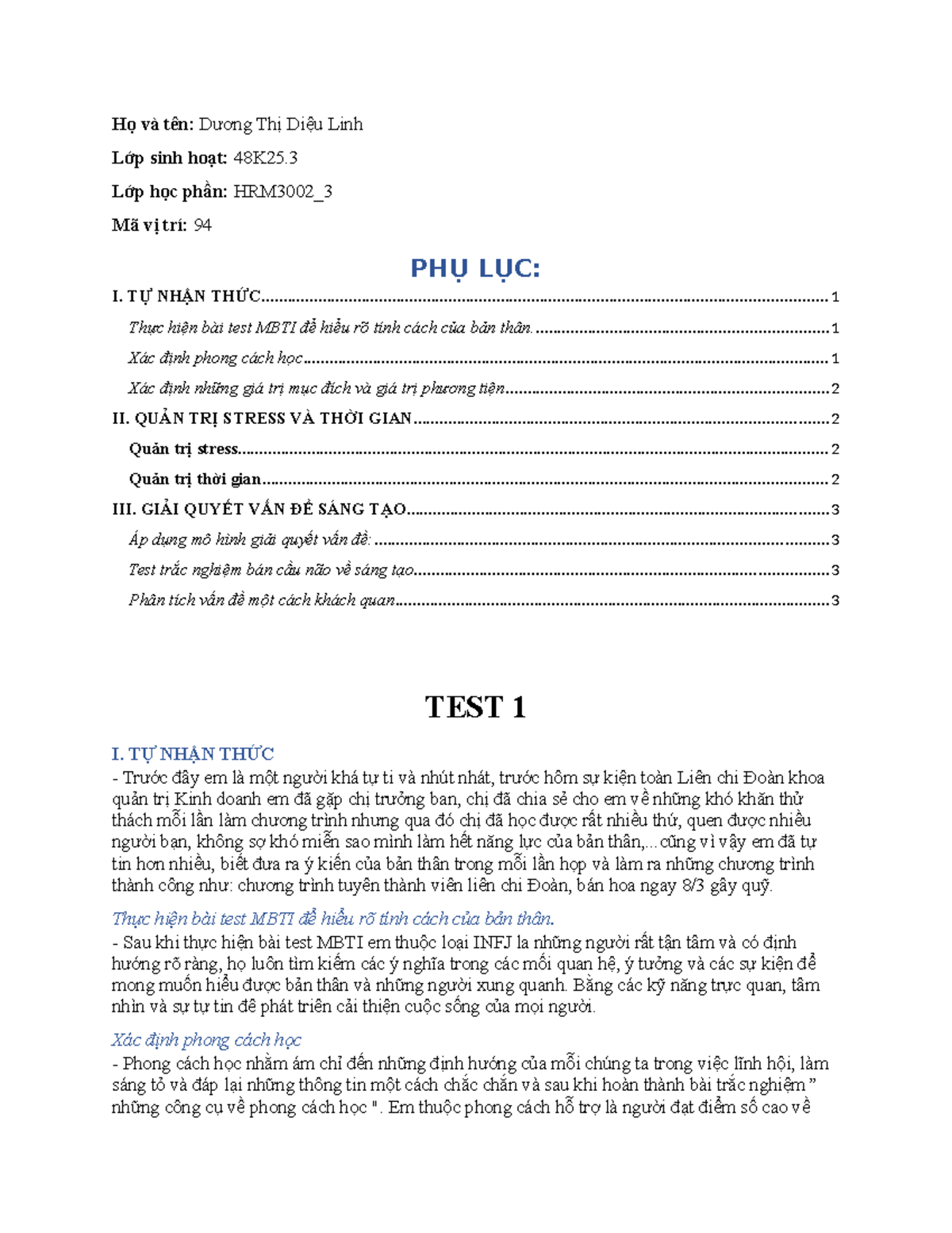 HRM3002 Final Test 1: Self-Assessment & Stress Management - Studocu