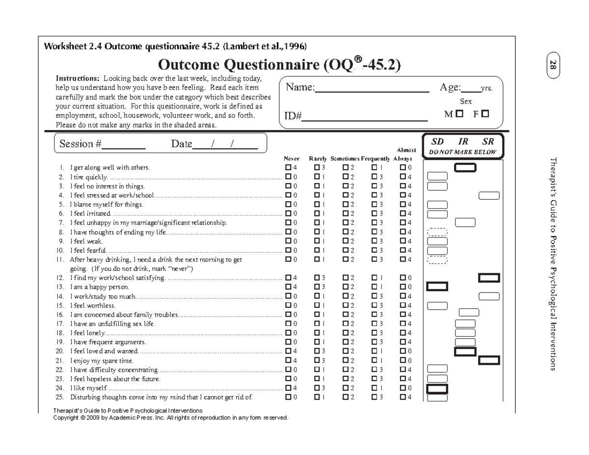 Chapter 2 Worksheet 2 - Plano de trabalho oq45.2 - 28 Therapist’s Guide ...