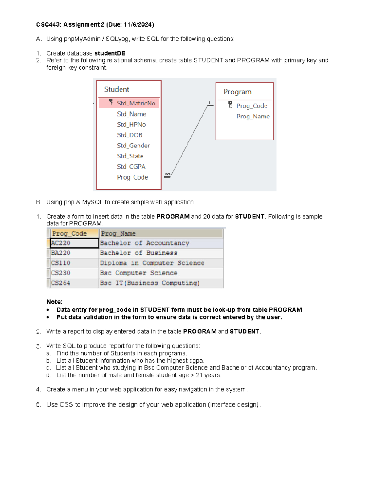 Lab Assignment 2 - CSC443 Web Programming with PHP & MySQL - Studocu