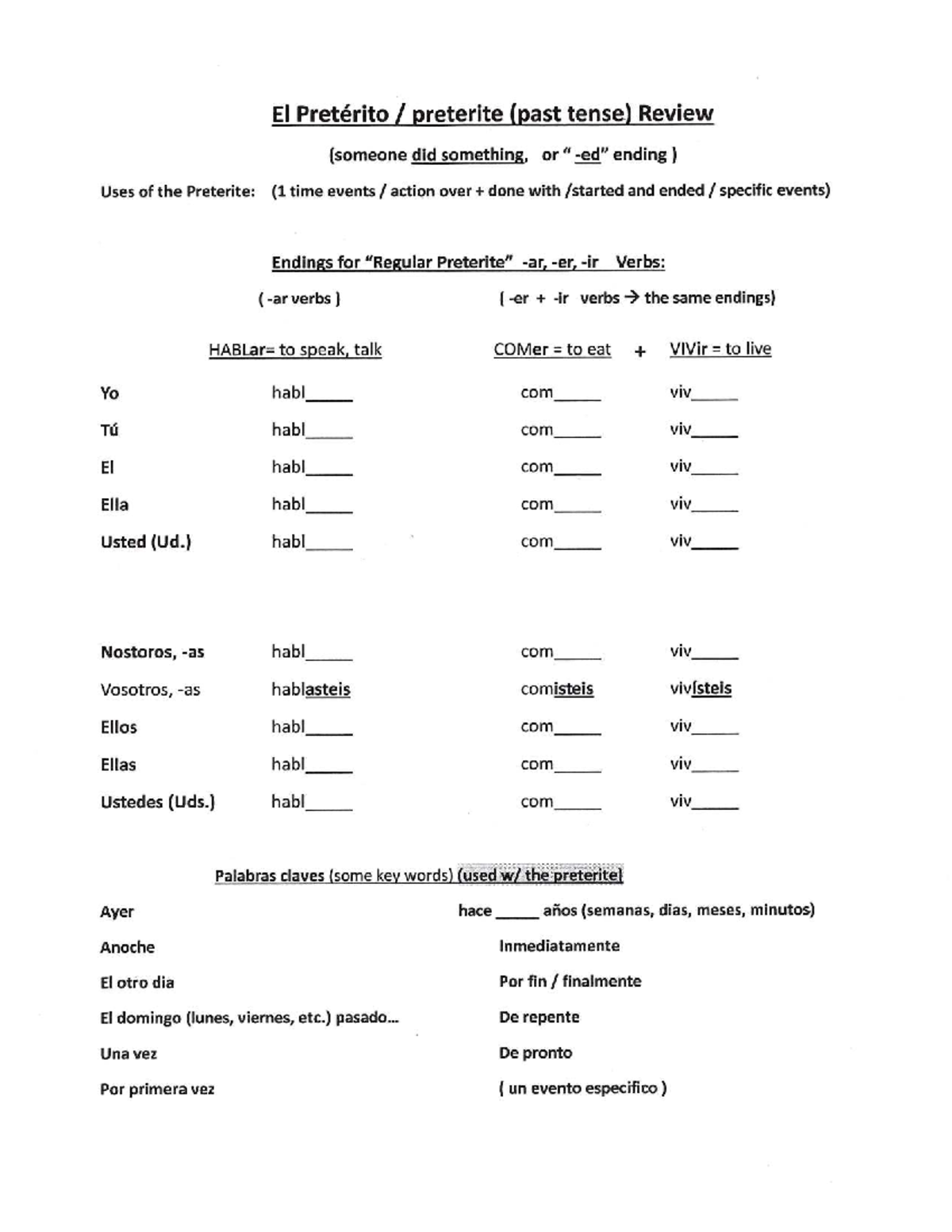 Spanish 101: El Pretérito Review - Regular & Irregular Verbs - Studocu