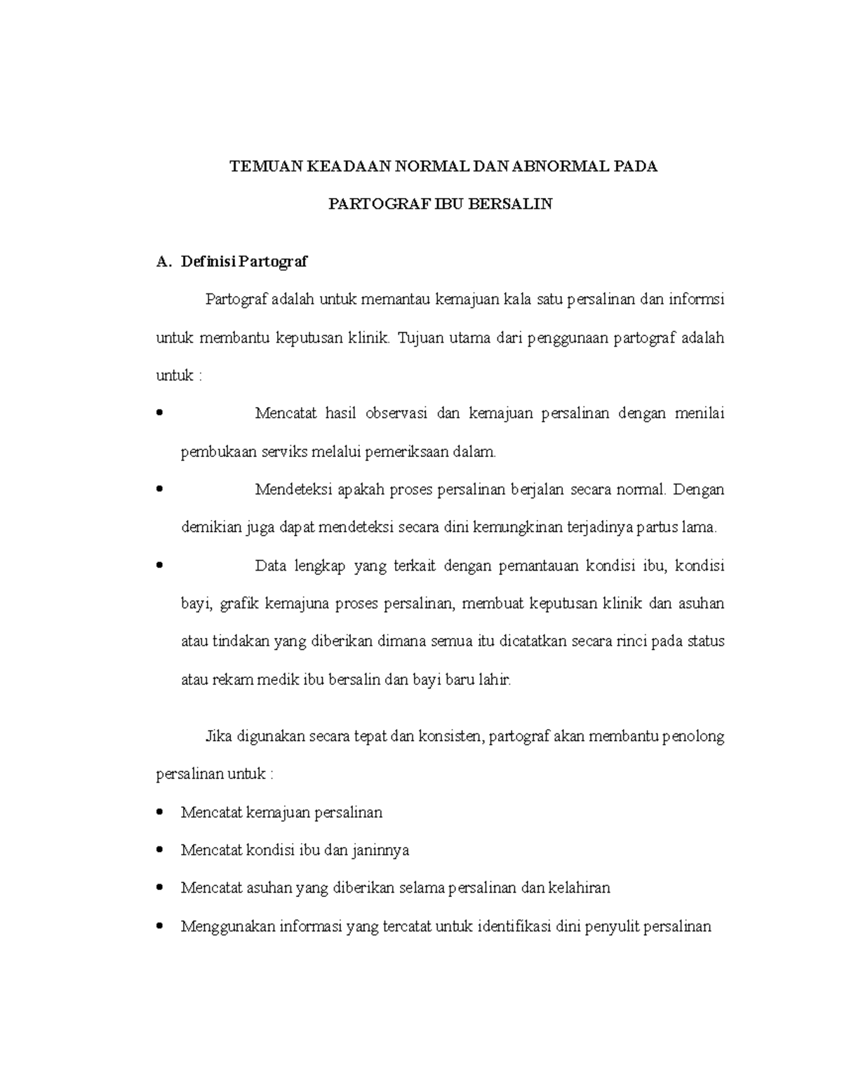Temuan Normal dan Abnormal dalam Partograf Persalinan Ibu - Studocu
