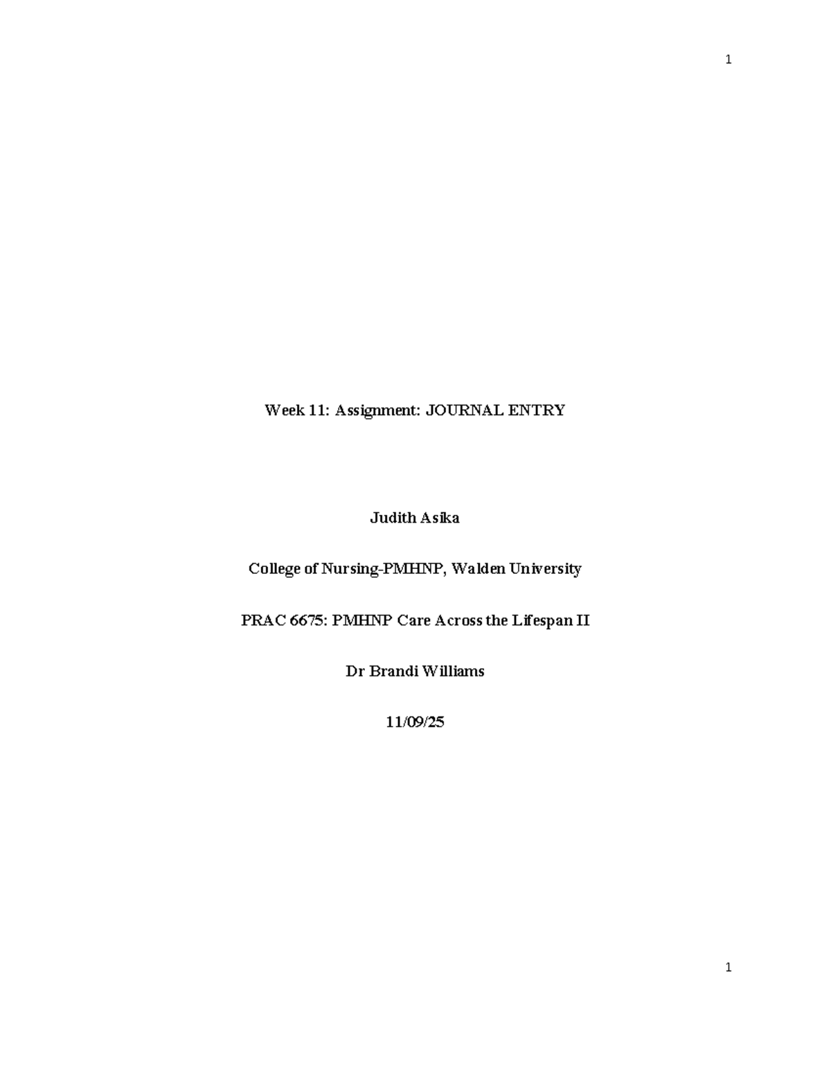 WK 11: Journal Entry Reflection on PRAC 6675 Practicum Experience - Studocu