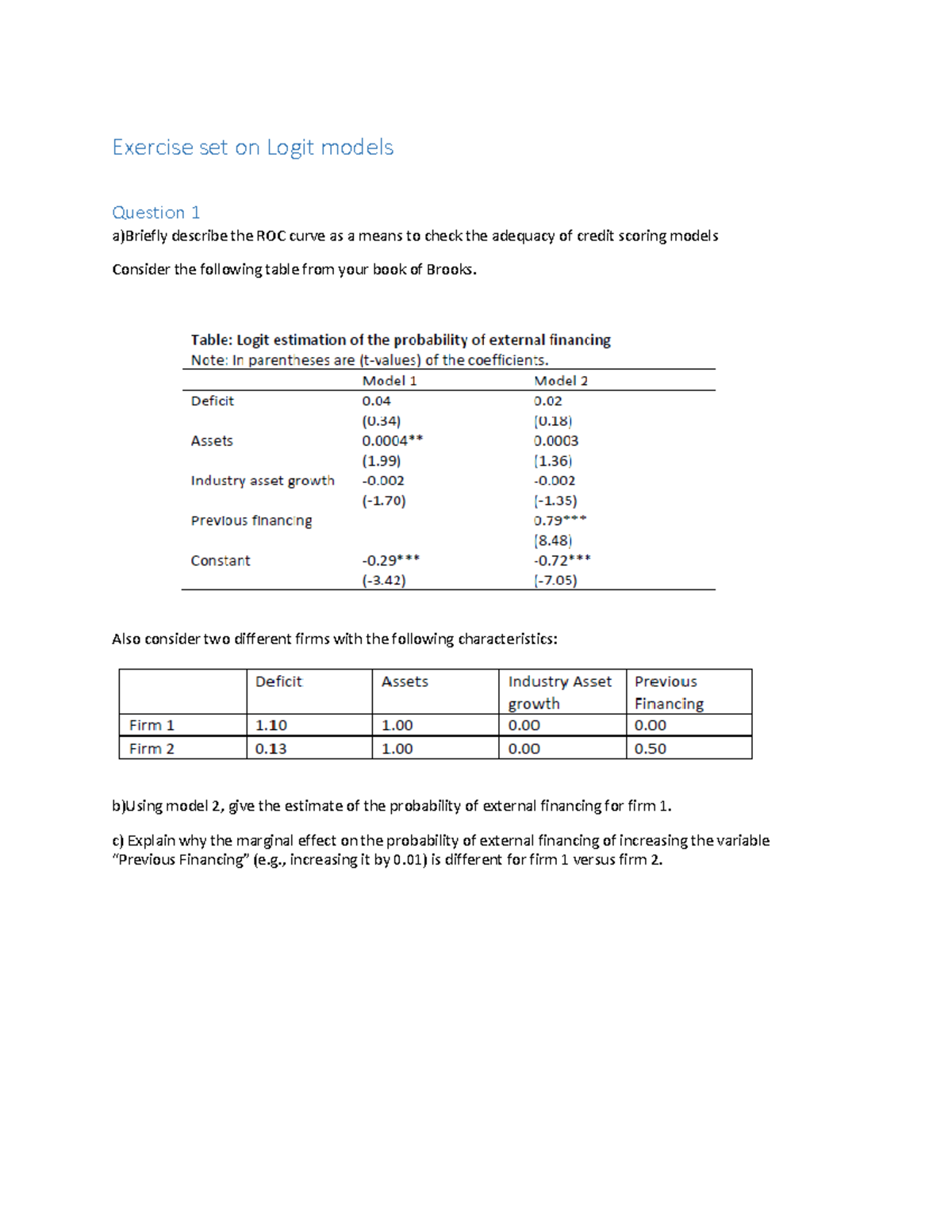 Exercise Set on Logit Models: ROC Curve & Financing Probabilities ...
