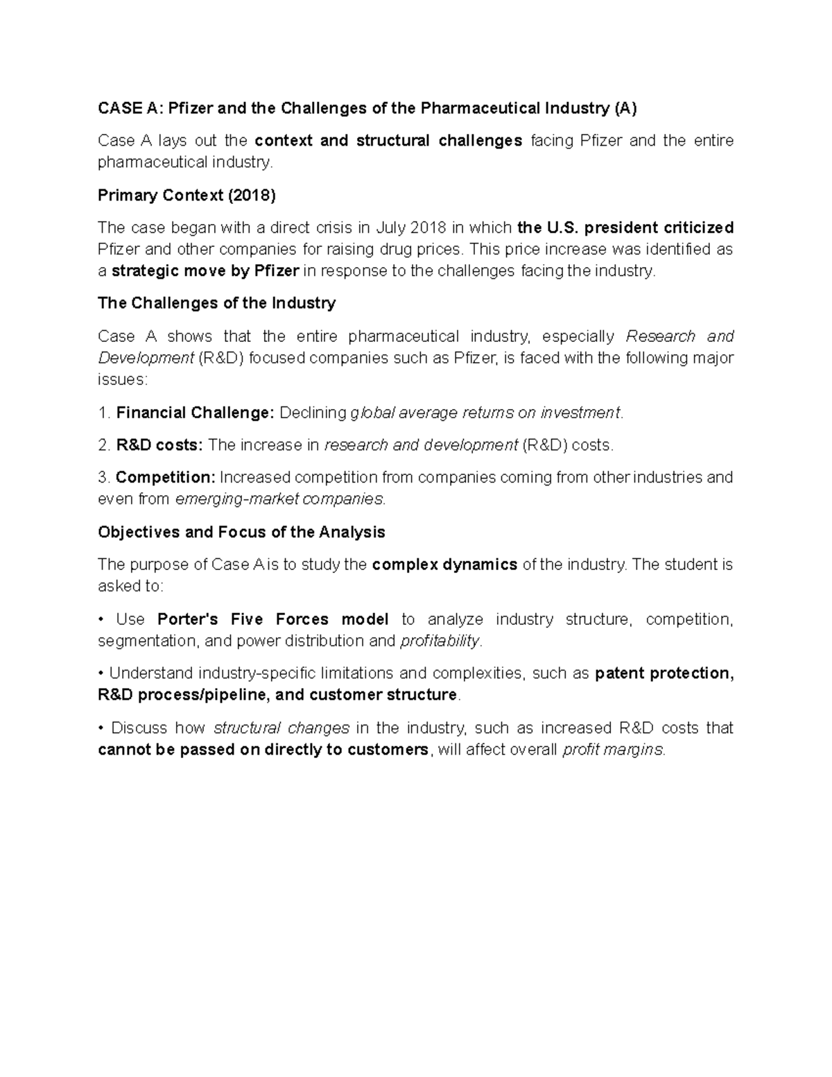 CASE A: Pfizer's Strategic Challenges in the Pharmaceutical Industry ...
