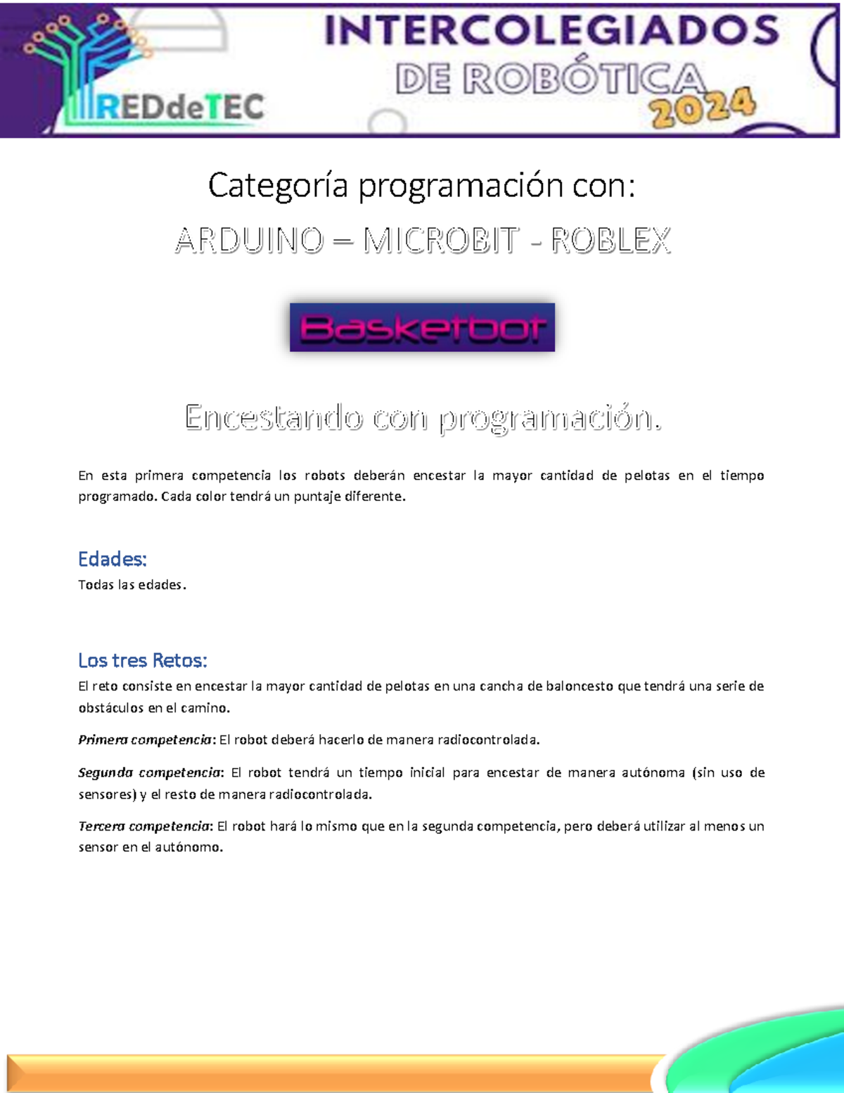 3. 2024 1C Reglamento Arduino-Roblex-Microbit - Categoría programación con: En esta primera ...