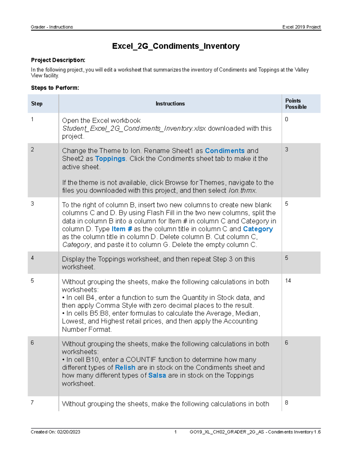 Excel 2G Project Instructions for Condiments & Toppings Inventory - Studocu