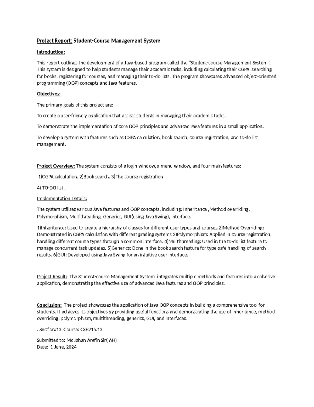 CSE215 Project Report: Development of a Student Management System - Studocu