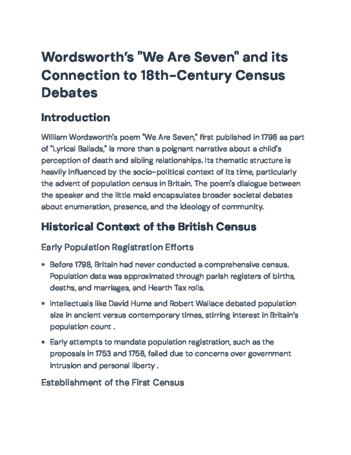 Wordsworth's "We Are Seven" and 18th-Century Census Debates Analysis ...
