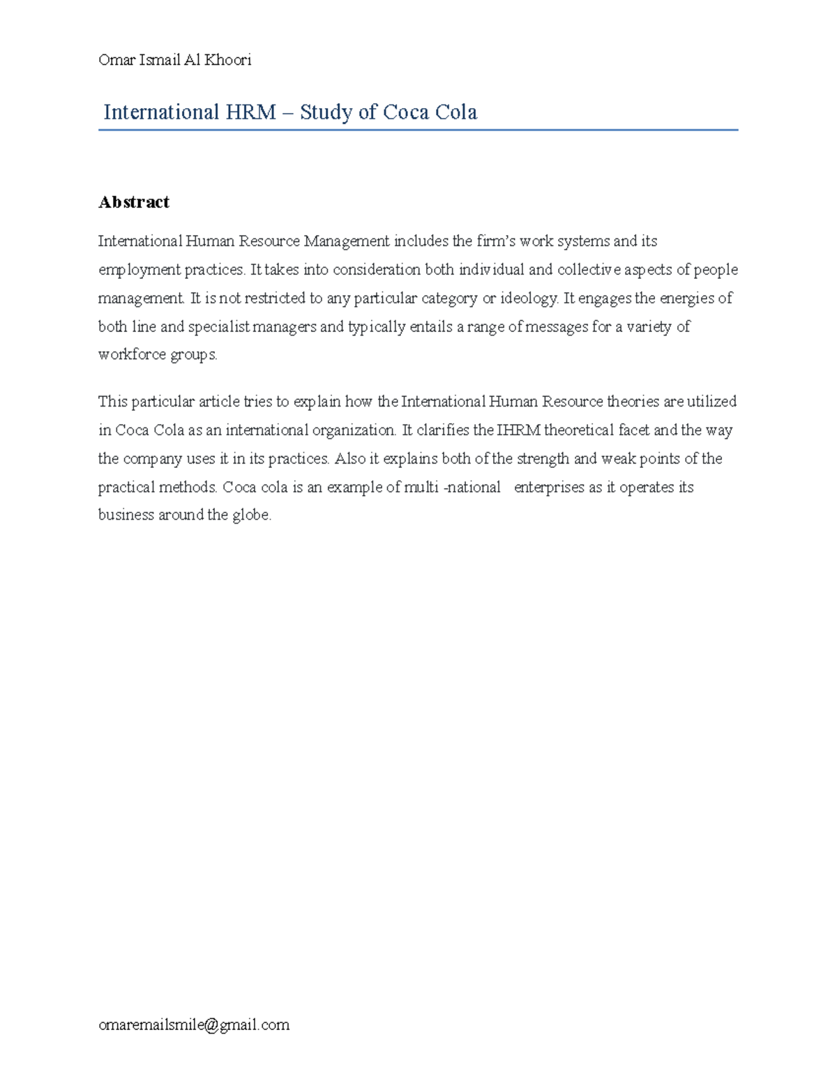 IHRM Insights: Coca-Cola's Global HRM Strategy & Practices Analysis - Studocu