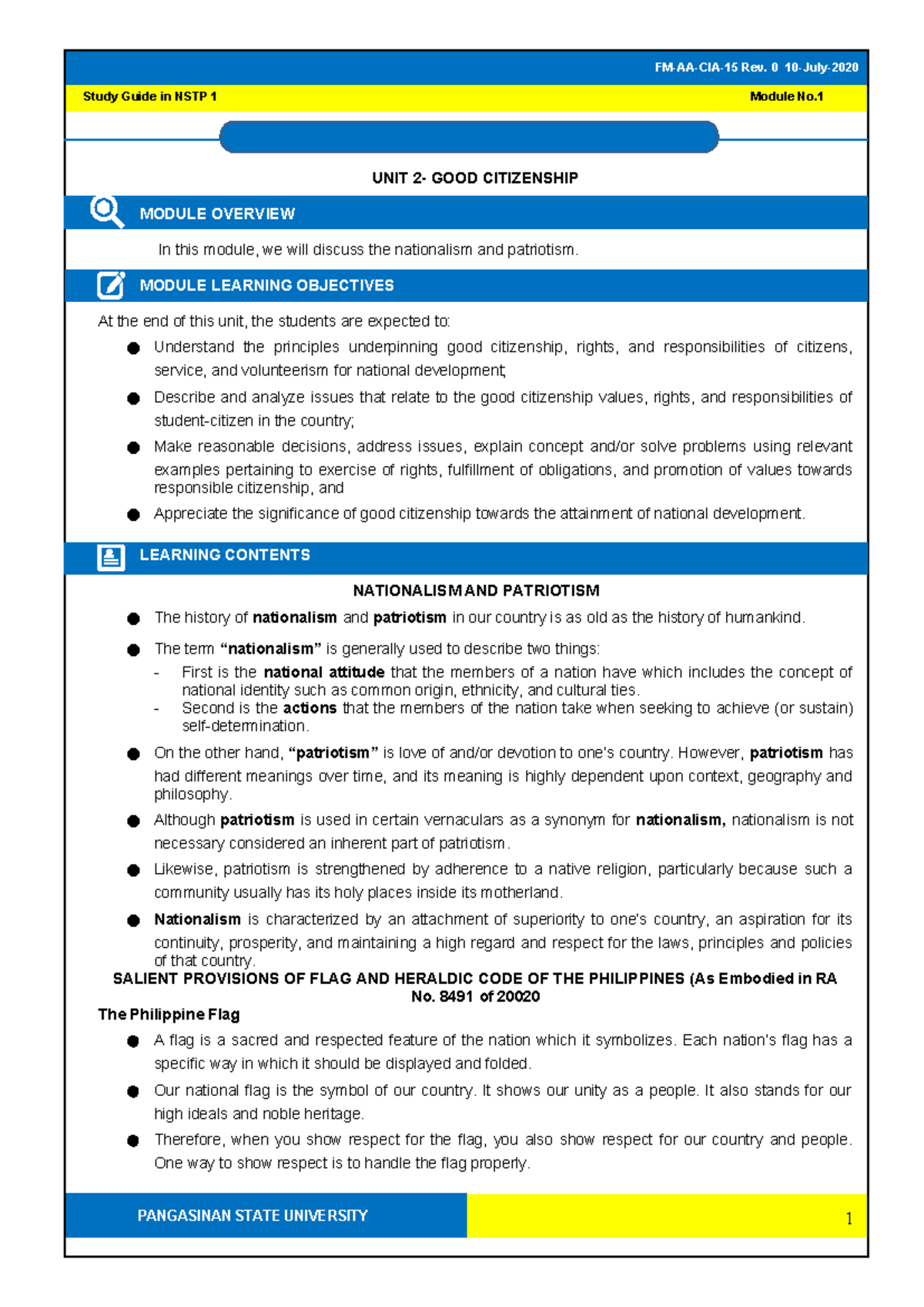 NSTP 1 Module 1 Study Guide: Nationalism & Good Citizenship - Studocu